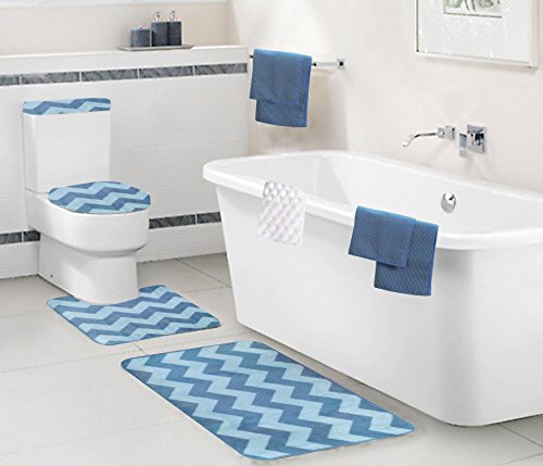 Geneva Home Fashion Sienna 9-Piece Bath Mat Set, Ultra Soft, Non-Slip, Absorbent, Machine Washable Bathroom Rugs & Towels, Blue