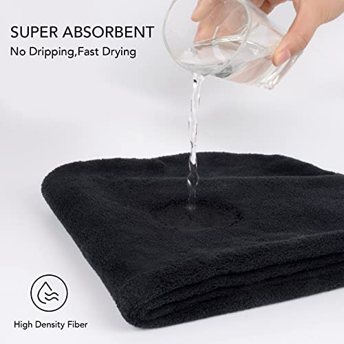 SINLAND Microfiber Hair Drying Cap Hair Towel Turban Twist for Long Hair Fast Drying Towels Head Turban Absorbent Soft Lightweight 3 Pack Black
