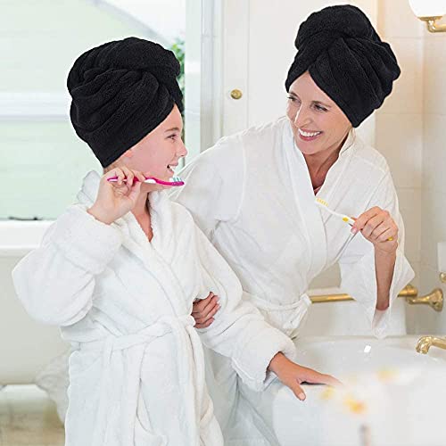 SINLAND Microfiber Hair Drying Cap Hair Towel Turban Twist for Long Hair Fast Drying Towels Head Turban Absorbent Soft Lightweight 3 Pack Black