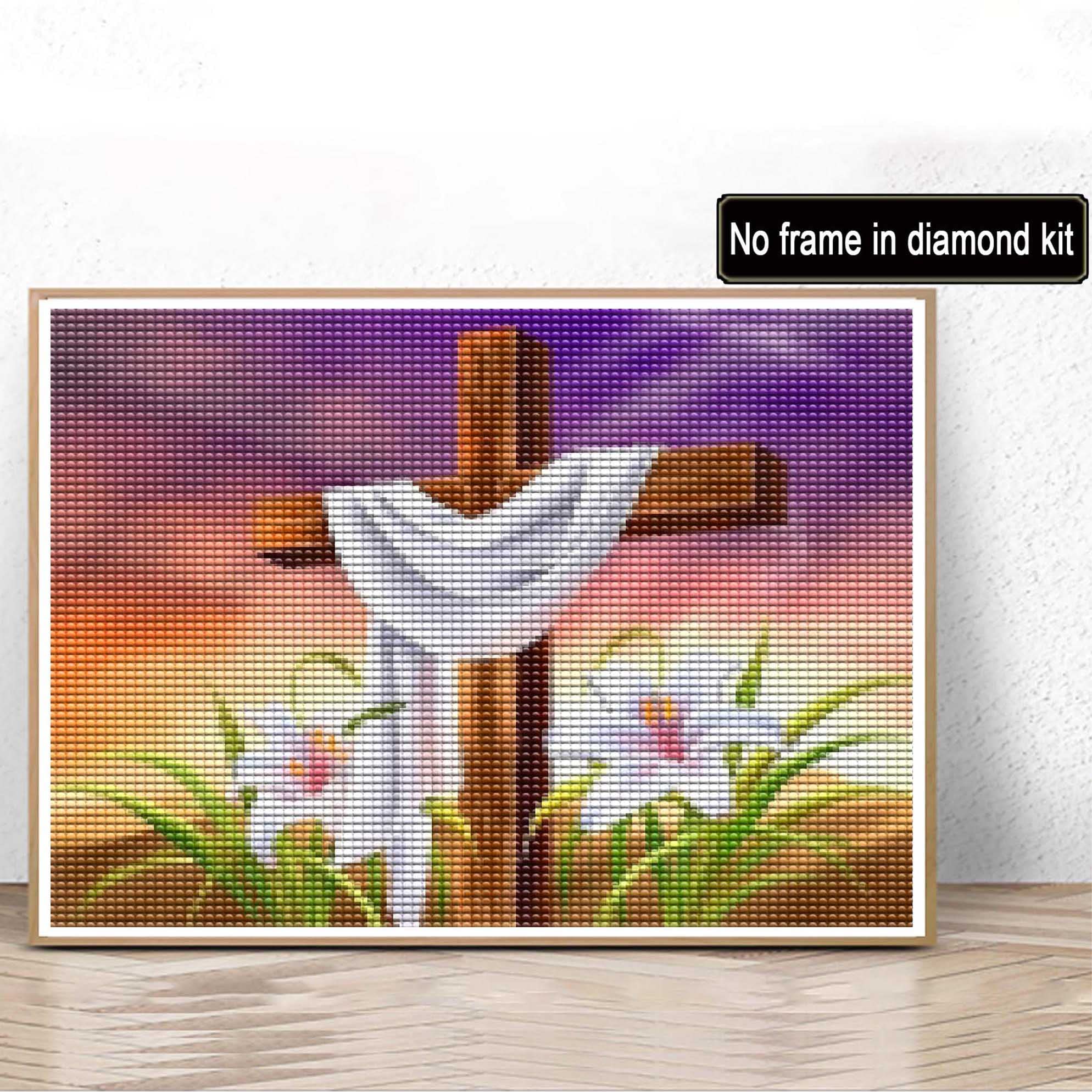 Kaliosy 5D DIY Diamond Art Painting by Number Kits Easter Lilies Crosses, Paint with Diamonds Arts Full Drill Mosaic Home Decor 30X40cm (X10760)