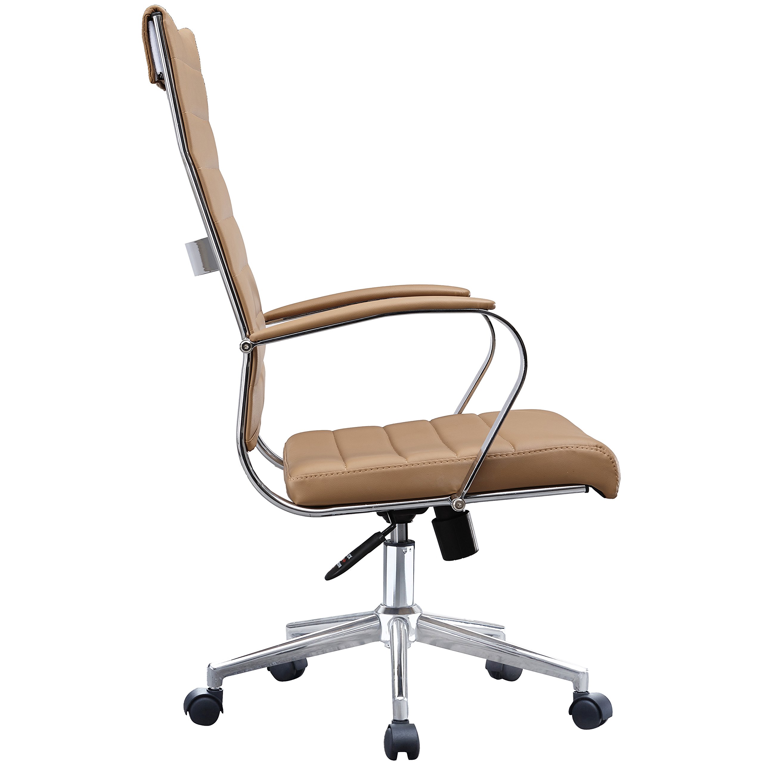 2xhome Contemporary Mid Century Modern High Back Tall Ribbed PU Leather Swivel Tilt Adjustable Chair with Back Swivel Wheels Designer Boss Executive Office Conference Room Work Task Tall Desk Tan