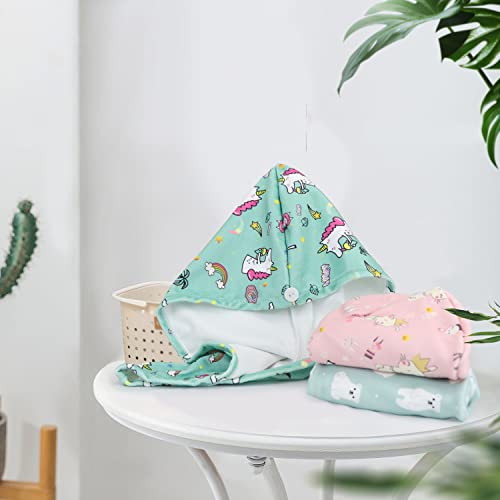 FAISOTY 3Pcs Microfiber Hair Towel for Kids, Quickly Drying Hair Towel with Button Using for Wet Hair Drying for Kids/Girls/Women