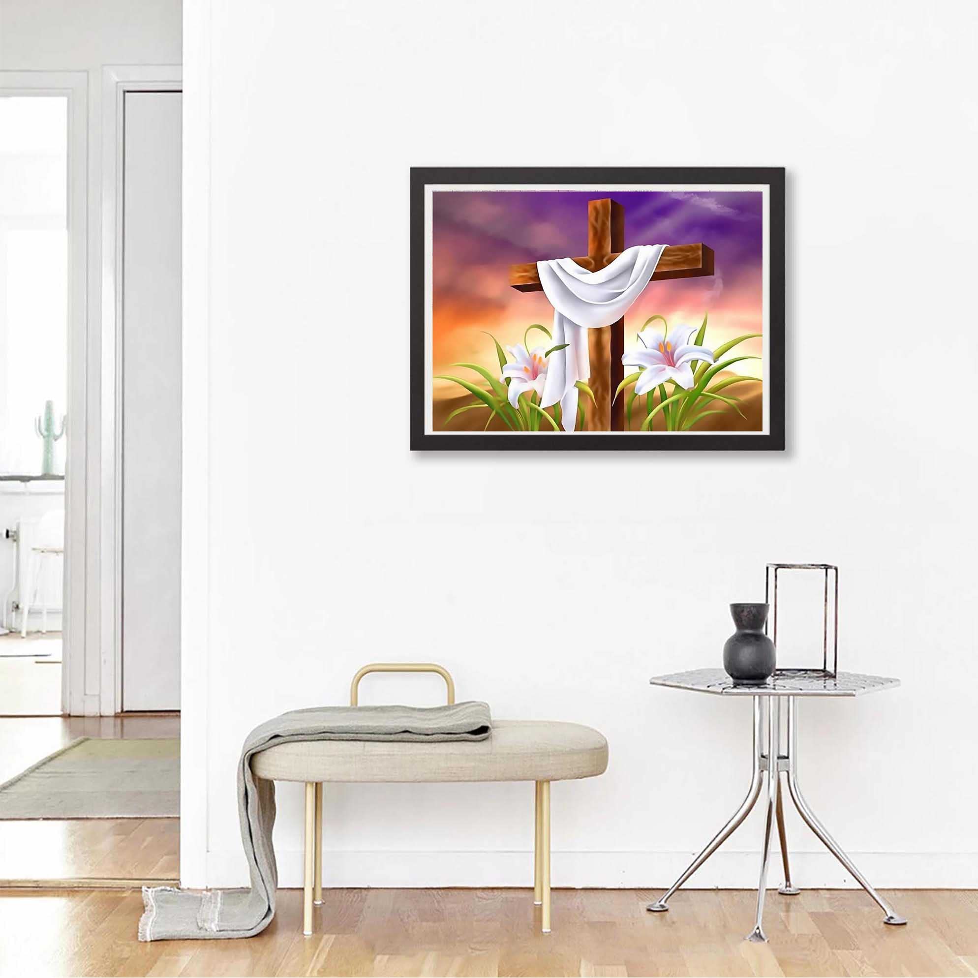 Kaliosy 5D DIY Diamond Art Painting by Number Kits Easter Lilies Crosses, Paint with Diamonds Arts Full Drill Mosaic Home Decor 30X40cm (X10760)
