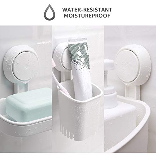 LEVERLOC Shower Caddy Suction Cup Set Shower Shelf Shower Basket One Second Installation NO-Drilling Removable Suction Shower Organizer Powerful Waterproof Bathroom Caddy Organizer - Pack of 3, White