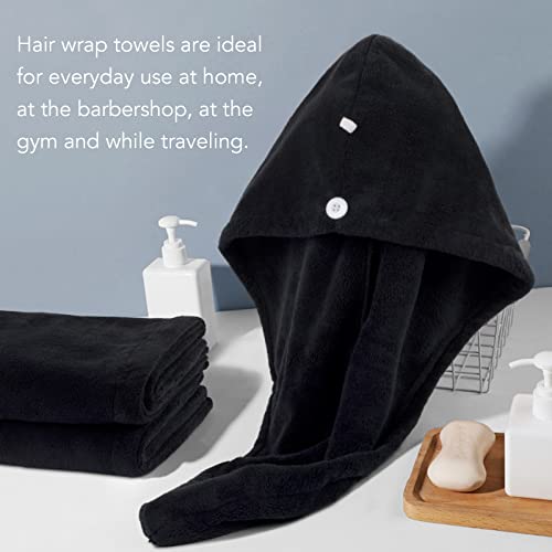 SINLAND Microfiber Hair Drying Cap Hair Towel Turban Twist for Long Hair Fast Drying Towels Head Turban Absorbent Soft Lightweight 3 Pack Black