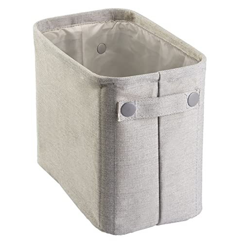mDesign Narrow Fabric Storage Bin Basket with Handles for Bathroom Closet, Vanity, Cabinet, Cubby, Countertop, Tall Slim Baskets for Towels, Toilet Tissue, Crane Collection - Light Gray