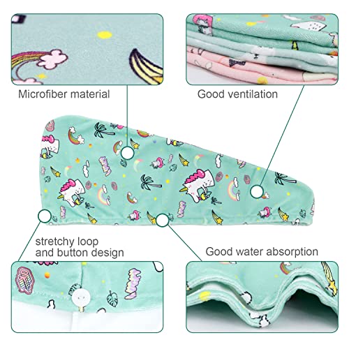 FAISOTY 3Pcs Microfiber Hair Towel for Kids, Quickly Drying Hair Towel with Button Using for Wet Hair Drying for Kids/Girls/Women