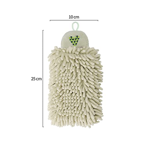 4 Pack Chenille Hand Towel with Hanging Loops, Soft Absorbent Microfiber Embroidery Hanging Hand Towels Plush Quick-Drying Chenille Ball Hand Towels for Bathroom Kitchen (Light Green + Beige)