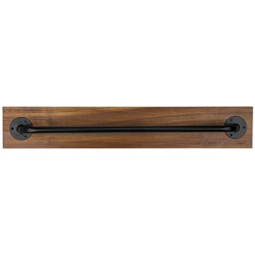 MyGift Rustic Burnt Wood Bathroom Towel Bar with Metal Rod, Wall Mounted Bath Towel Rack