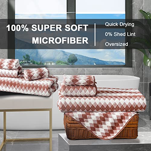 2 Hand Towels Set 15.7βx31.5β, Microfiber Diamond Hand Towels, Soft Bath Hand Towels for Bathroom Hotel Home Kitchen, High Absorbent Hotel Quality Quick Dry Hand Face Towels (Brown)