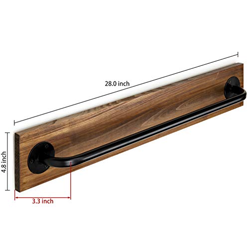 MyGift Rustic Burnt Wood Bathroom Towel Bar with Metal Rod, Wall Mounted Bath Towel Rack