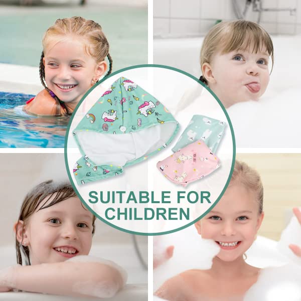 FAISOTY 3Pcs Microfiber Hair Towel for Kids, Quickly Drying Hair Towel with Button Using for Wet Hair Drying for Kids/Girls/Women