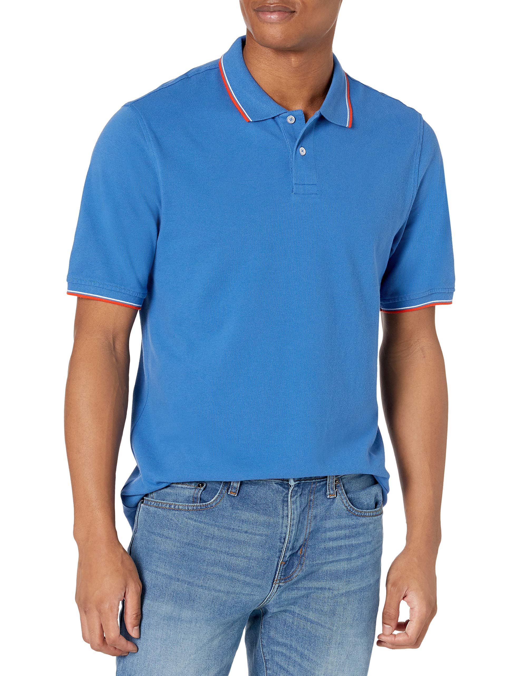 Amazon Essentials Men's Regular-Fit Cotton Pique Polo Shirt (Available in Big & Tall), Blue Red White Stripe, X-Large