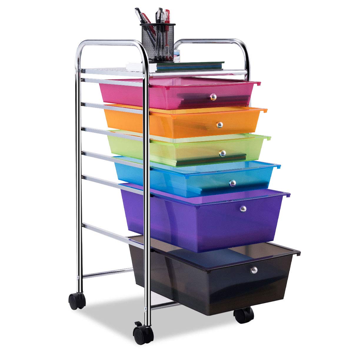 Happygrill 6-Drawer Organizer Cart Tools, Mobile Utility Storage Cart with Removable Drawers & Lockable Wheels, Rolling Storage Cart with Wheels for Home Office