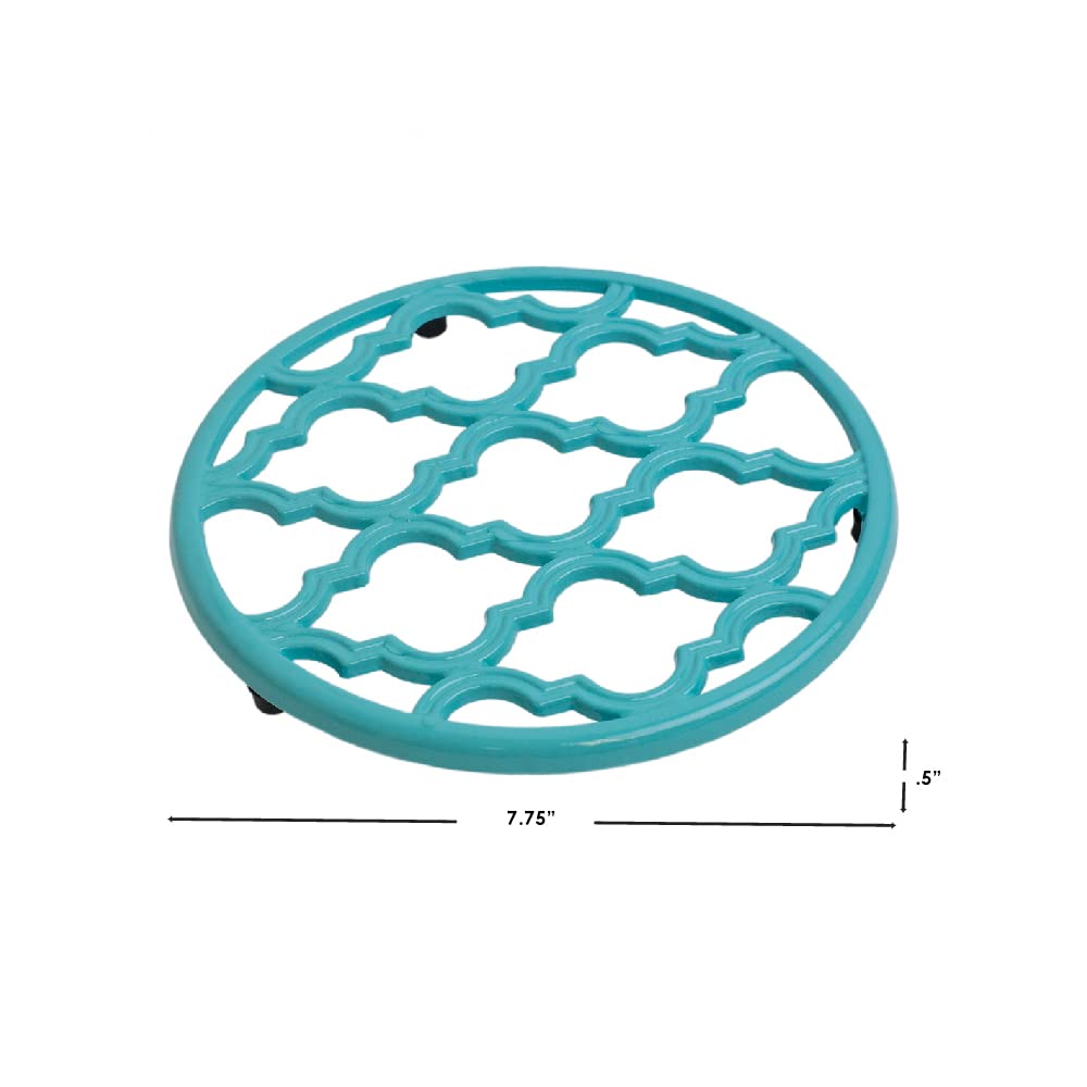 Home Basics Lattice Collection Cast Iron Trivet for Serving Hot Dish, Pot, Pans & Teapot on Kitchen Countertop or Dinning, Table-Heat Resistant (2, Turquoise)