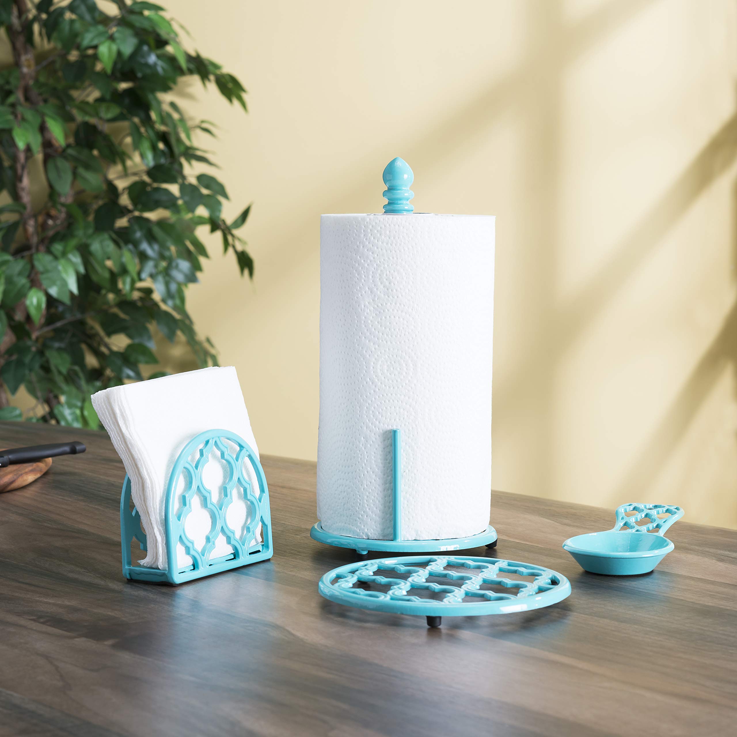 Home Basics Lattice Collection Cast Iron Trivet for Serving Hot Dish, Pot, Pans & Teapot on Kitchen Countertop or Dinning, Table-Heat Resistant (2, Turquoise)