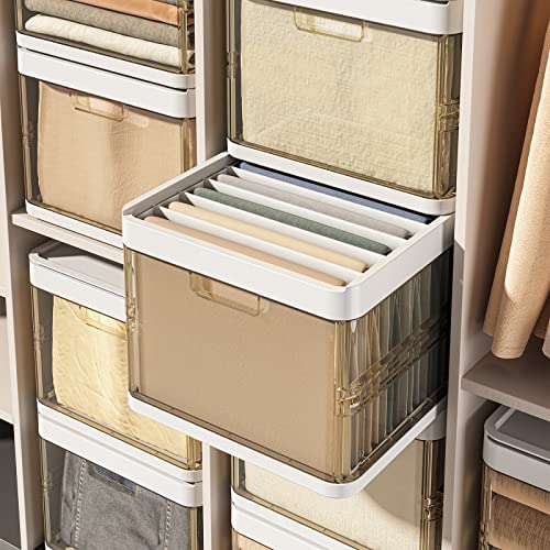Jeans Organizer for Closet, Wardrobe Clothes Organizer for Folded Clothes, 9 Grids Clothes Drawer Organizer, Stackable Closet Organizer and Storage for Thin Jeans, T-Shirts, Underwear, Legging
