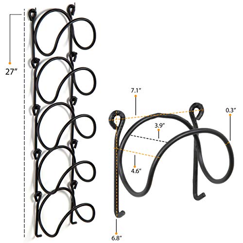 Wallniture Boto Wrought Iron Metal Towel Rack for Bathroom Wall Decor, Curved Finish Bathroom Organizer Set of 5, Black