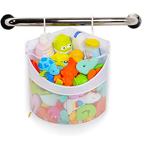 Ligereza Baby Bath Toy Organizer, Quick Drying, and Mould Proof, Corner Hang-Suspension Bath Toy Holder, Large Capacity Multi Use Corner Shower Caddy Shower Rack( White)