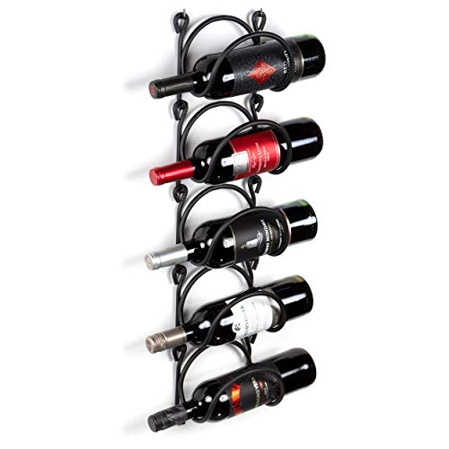 Wallniture Boto Wrought Iron Metal Towel Rack for Bathroom Wall Decor, Curved Finish Bathroom Organizer Set of 5, Black