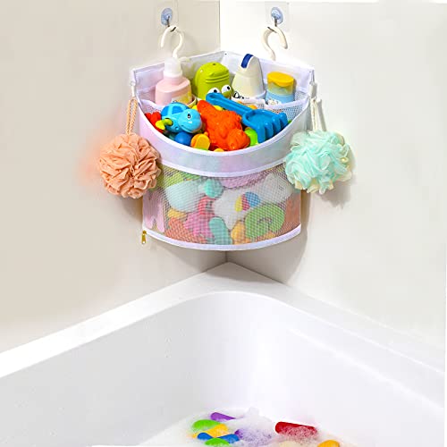 Ligereza Baby Bath Toy Organizer, Quick Drying, and Mould Proof, Corner Hang-Suspension Bath Toy Holder, Large Capacity Multi Use Corner Shower Caddy Shower Rack( White)