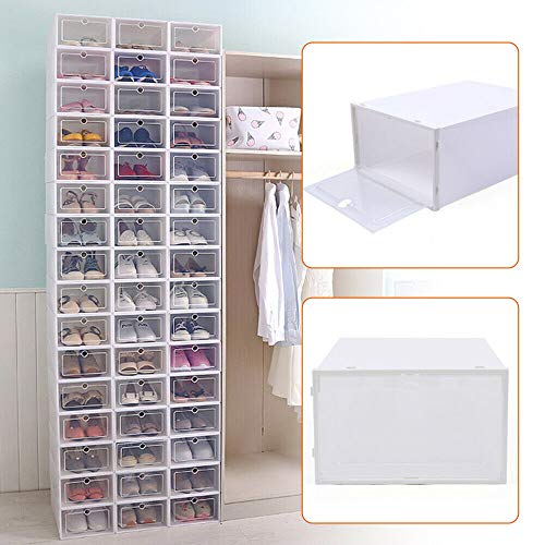 Front Open Shoe Box Set Rack Stack Foldable Shoe Box Plastic Storage Case Clear White Stackable Organizer (24 shoe boxes angel white large (round hole))