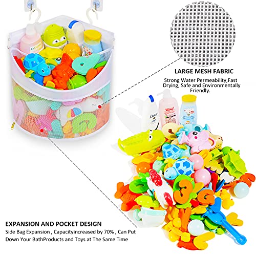 Ligereza Baby Bath Toy Organizer, Quick Drying, and Mould Proof, Corner Hang-Suspension Bath Toy Holder, Large Capacity Multi Use Corner Shower Caddy Shower Rack( White)