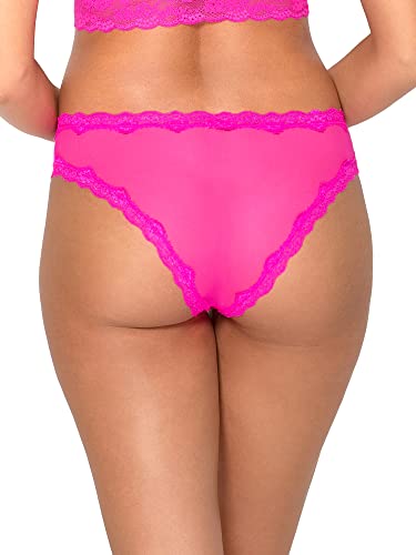 Smart & Sexy Women's Lace Trim & Mesh Panty 2 Packs Sexy Thongs & Cheeky Bikinis, Electric Pink/Black Hue, 7