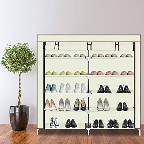 Knocbel 6 Tiers Shoe Rack Dustproof & Water-Resistant Non-Woven Fabric Closet Storage Cabinet Organizer, 44" x 11 1/8" x 43 1/4" (Beige)