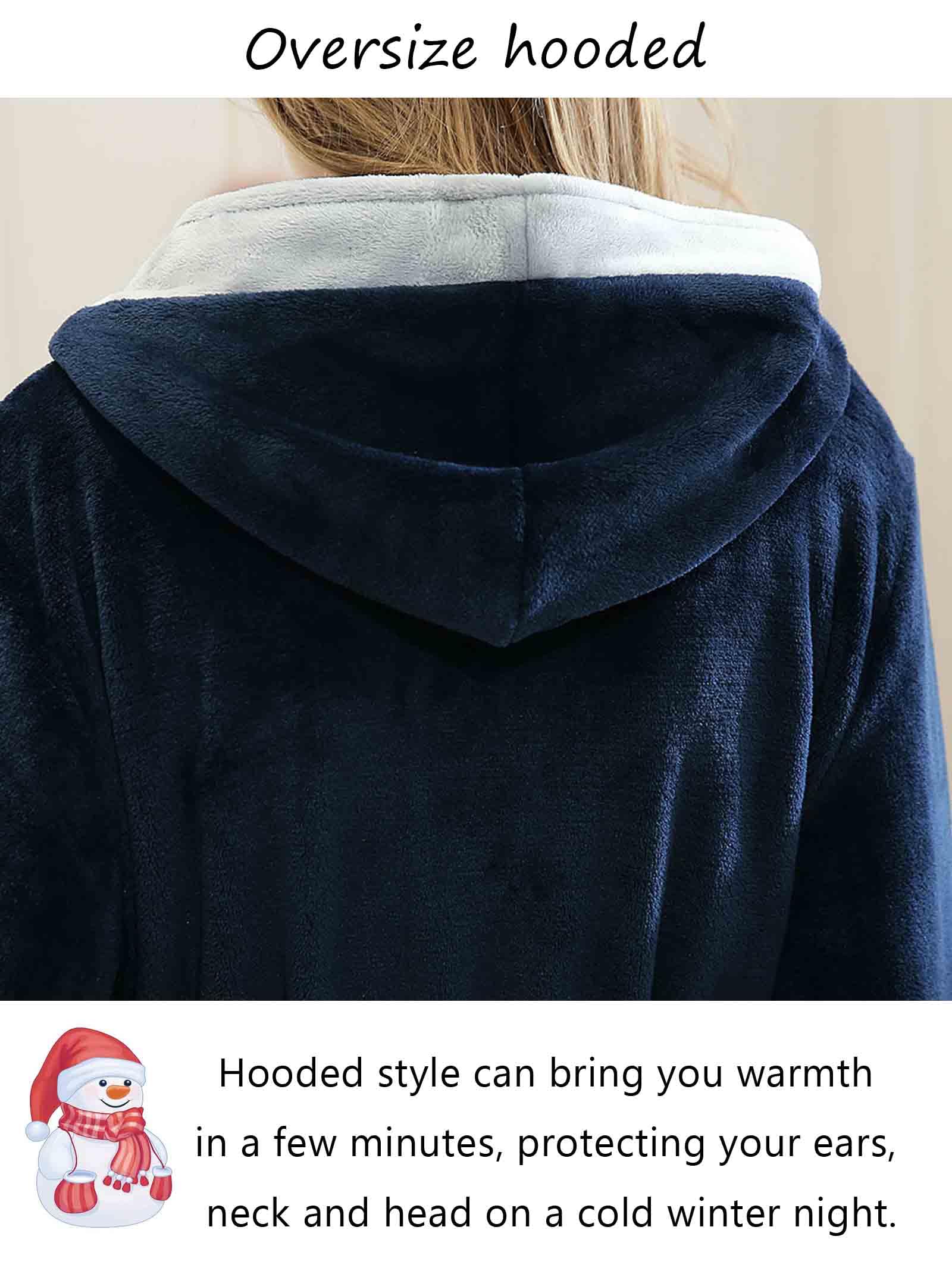 Artfasion Women Robes Long Soft Hooded Bathrobes Sleepwear Winter Warm Ladies Housecoat Gift Robe
