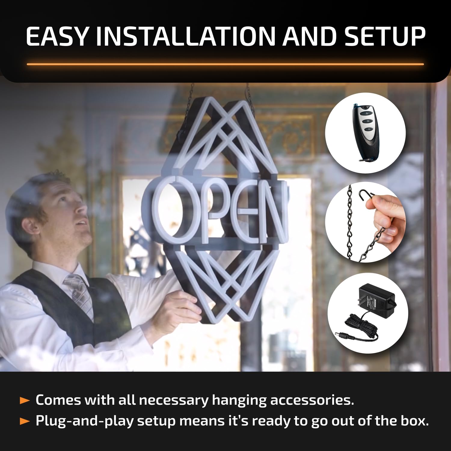 Open Sign with 49 Color Combinations, Stand Out! - Neon LED Open Sign for Business Window w Remote - Large Jumbo Bright LEDs Visible Day and Night - by Element Lux - 20 x 22in