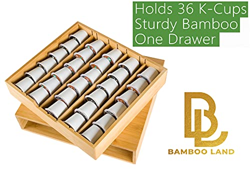 Bamboo Land- Bamboo K Cup Holder, 4 Adjustable Dividers, 36 K Cup Pod Storage, Coffee Pod Drawer, Coffee Pod Holder, Coffee Pod Organizer, Kcup Holder, K Cup Holders for Counter, Coffee Pods Holder