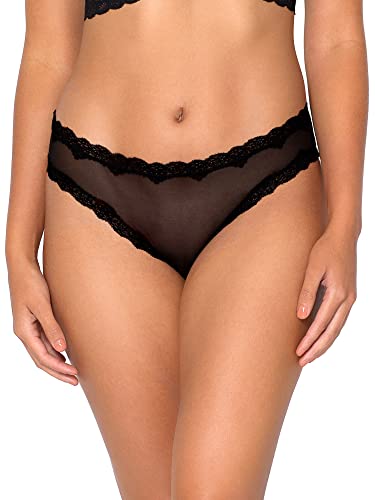 Smart & Sexy Women's Lace Trim & Mesh Panty 2 Packs Sexy Thongs & Cheeky Bikinis, Electric Pink/Black Hue, 7