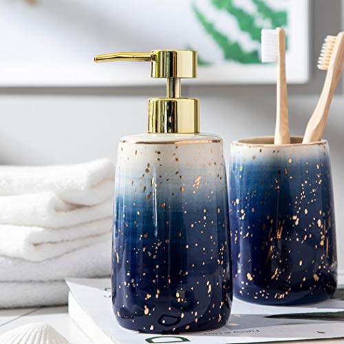 Bathroom Accessories Set, 4 Pcs Marble Pattern Bathroom Sets Accessories with Soap Dispenser, Toothbrush Holder, Bathroom Tumbler, Soap Dish for Birthday Gift, Housewarming Gift, Home Decoration (H)