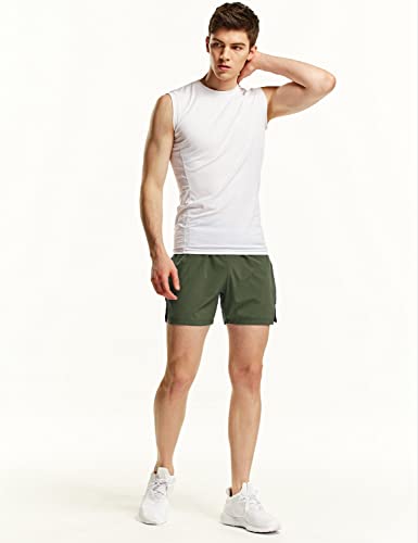 ATHLIO Men's Active Running Shorts, Exercise Workout Shorts, Quick Dry Mesh Sports Athletic Shorts with Pockets, 5 Inches Black/Green, Medium