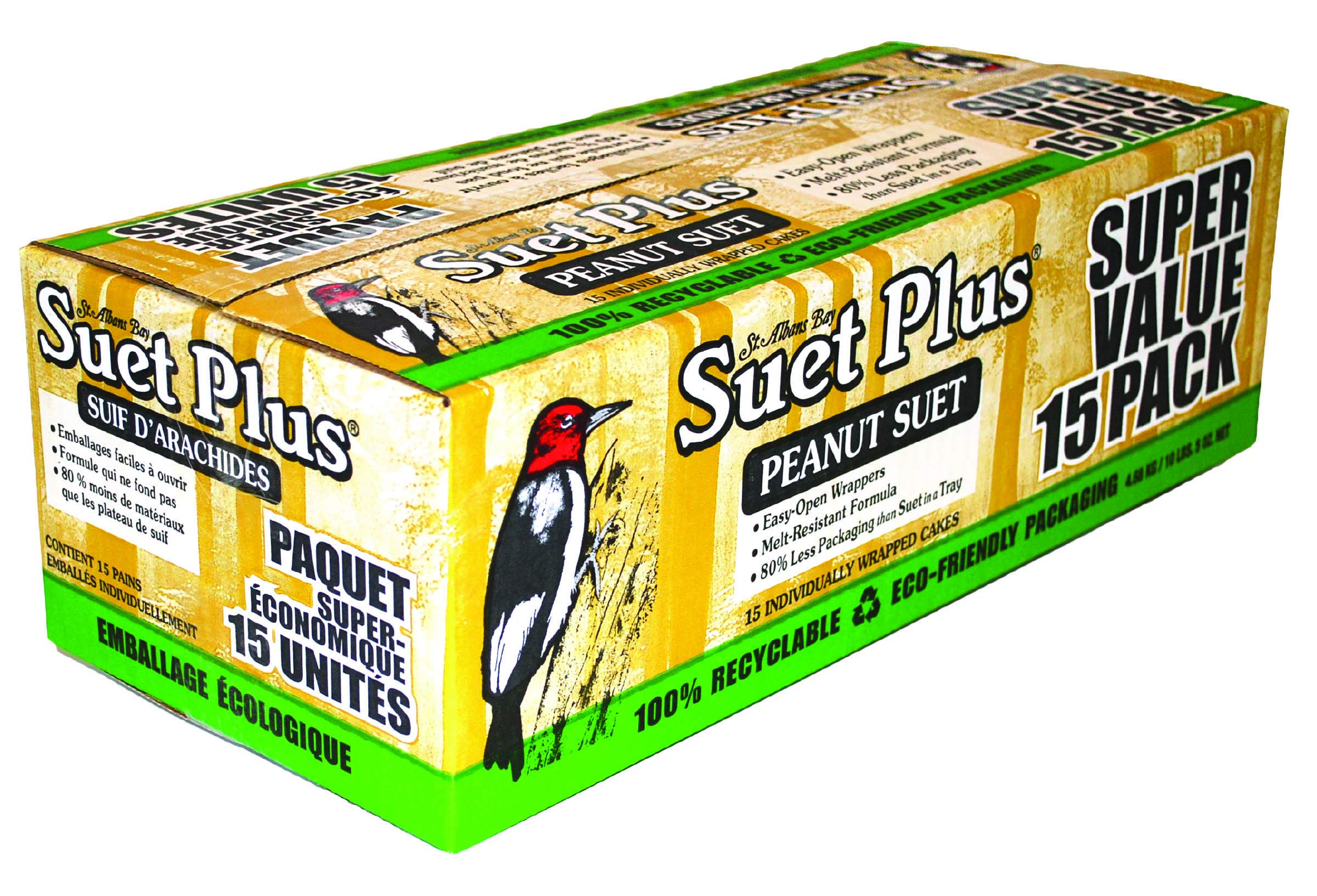 ST. ALBANS BAY SUET PLUS Bird Suet Variety Packs | 11 oz. Bird Suet Cakes | (Peanut, 15 Pack)