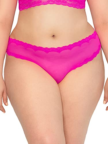 Smart & Sexy Women's Lace Trim & Mesh Panty 2 Packs Sexy Thongs & Cheeky Bikinis, Electric Pink/Black Hue, 7