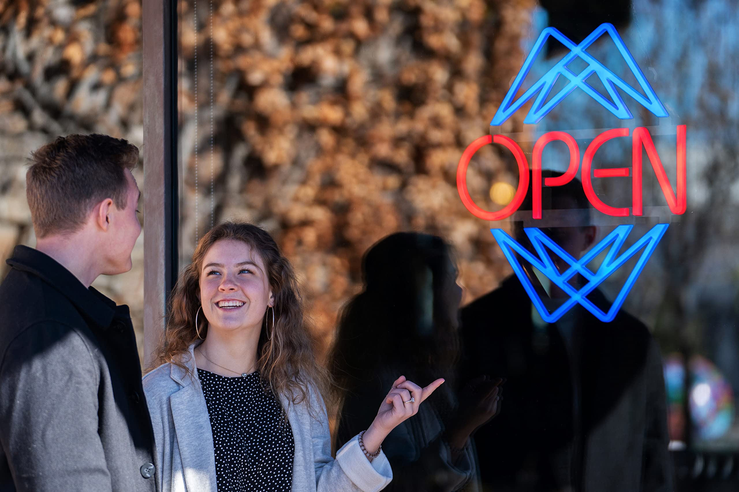 Open Sign with 49 Color Combinations, Stand Out! - Neon LED Open Sign for Business Window w Remote - Large Jumbo Bright LEDs Visible Day and Night - by Element Lux - 20 x 22in