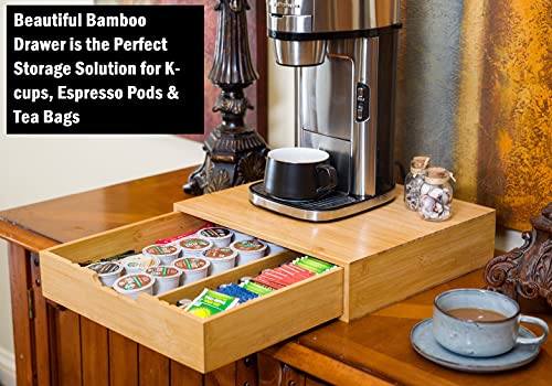 Bamboo Land- Bamboo K Cup Holder, 4 Adjustable Dividers, 36 K Cup Pod Storage, Coffee Pod Drawer, Coffee Pod Holder, Coffee Pod Organizer, Kcup Holder, K Cup Holders for Counter, Coffee Pods Holder