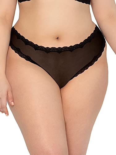 Smart & Sexy Women's Lace Trim & Mesh Panty 2 Packs Sexy Thongs & Cheeky Bikinis, Electric Pink/Black Hue, 7