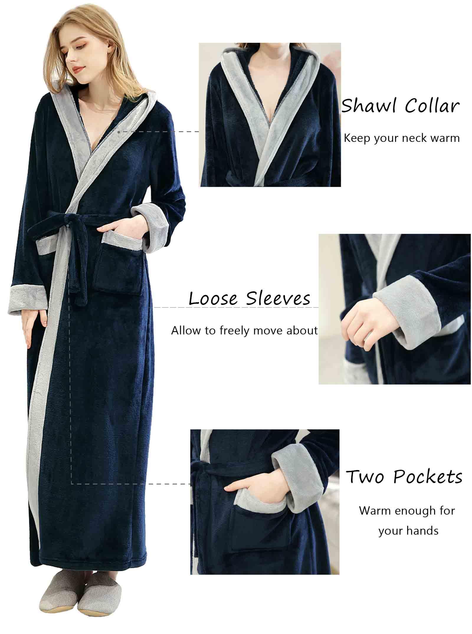 Artfasion Women Robes Long Soft Hooded Bathrobes Sleepwear Winter Warm Ladies Housecoat Gift Robe