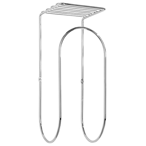 mDesign Modern Metal Wire Wall Mount Towel Rack Holder and Organizer with Storage Shelf - for Bathroom Towels, Washcloths, Hand Towels - Decorative Curved Design - Chrome