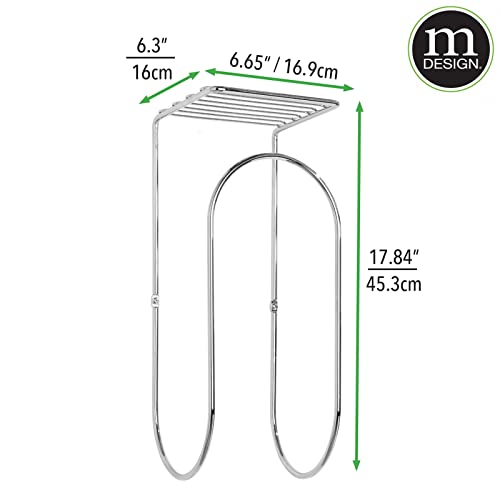 mDesign Modern Metal Wire Wall Mount Towel Rack Holder and Organizer with Storage Shelf - for Bathroom Towels, Washcloths, Hand Towels - Decorative Curved Design - Chrome