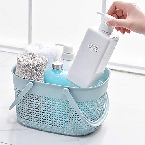 rejomiik Portable Shower Caddy Basket, Plastic Organizer Storage Tote with Handles Toiletry Bag Bin Box for Bathroom, College Dorm Room Essentials, Kitchen, Camp, Gym, Blue