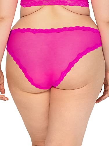 Smart & Sexy Women's Lace Trim & Mesh Panty 2 Packs Sexy Thongs & Cheeky Bikinis, Electric Pink/Black Hue, 7