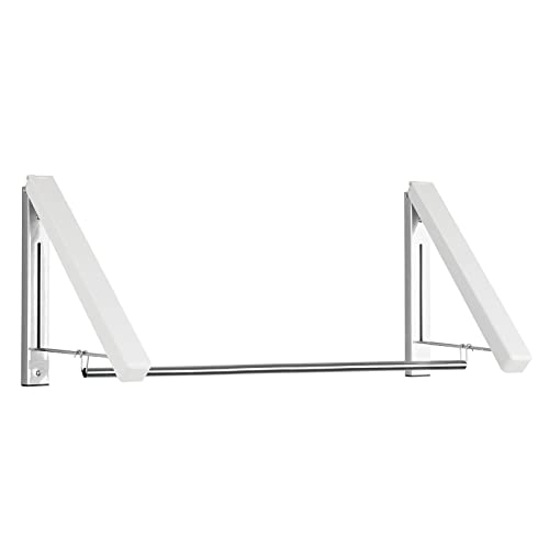 mDesign Expandable Metal Wall Mount Clothes Air Drying Rack - for Indoor Air Drying and Hanging Clothing, Towels, Lingerie, Hosiery, Delicates - Great for Laundry Room, Bathroom, Utility Area - White
