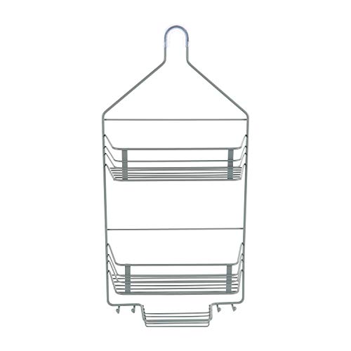 Bath Bliss 2 Tier Linear Hanging Shower Caddy | Bathroom Storage & Organization | Shower Head Hang | Holds Large Bottles | Soap Dish | Accessory Hooks | Grey