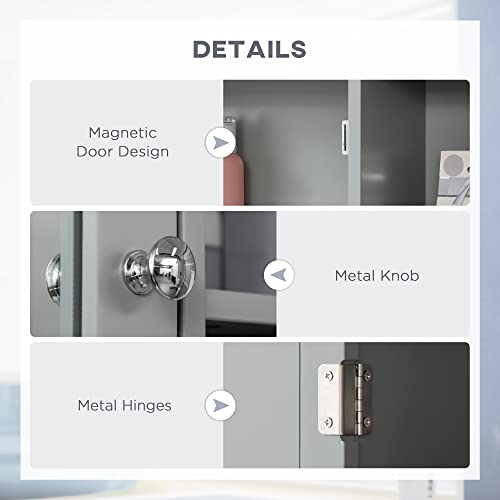 kleankin Bathroom Medicine Cabinet with Mirror, Wall-Mounted Bathroom Cabinet with Adjustable Shelf for Living Room and Laundry Room, Gray