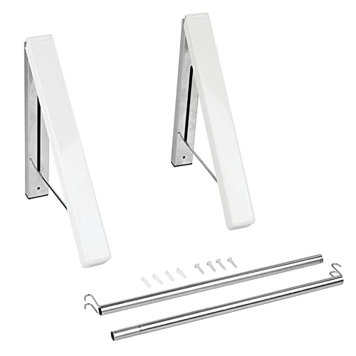 mDesign Expandable Metal Wall Mount Clothes Air Drying Rack - for Indoor Air Drying and Hanging Clothing, Towels, Lingerie, Hosiery, Delicates - Great for Laundry Room, Bathroom, Utility Area - White