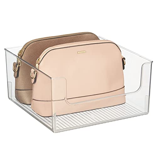 mDesign Modern Wide Plastic Open Front Dip Storage Organizer Bin Basket for Closet Organization - Shelf, Cubby, Cabinet, and Cupboard Organizing Decor - Ligne Collection - 8 Pack - Clear